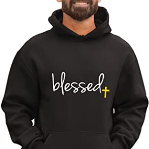 Go All Out Small Black Mens Blessed Cross Jesus Christian Gift Sweatshirt Hoodie