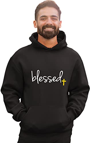 Go All Out Small Black Mens Blessed Cross Jesus Christian Gift Sweatshirt Hoodie