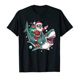 Santa Riding Flying Shark Christmas Stocking Stuffer Gift T-Shirt