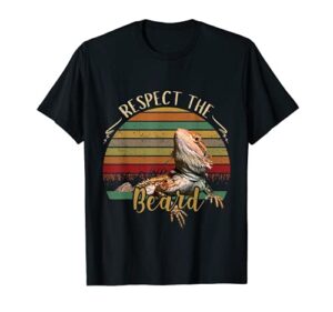 mens vintage respect the beard funny bearded dragon lizard t-shirt