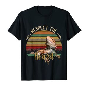 Mens Vintage Respect The Beard Funny Bearded Dragon Lizard T-Shirt