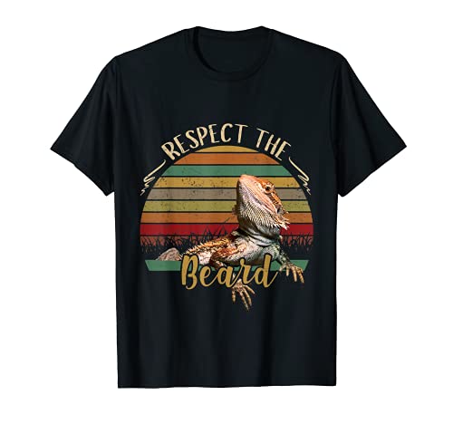 Mens Vintage Respect The Beard Funny Bearded Dragon Lizard T-Shirt