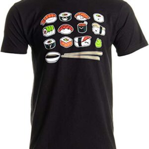 Happy Sushi | Funny, Cute Fun Japanese Food Go Rice Art for Men Women T-Shirt-(Adult,L) Black