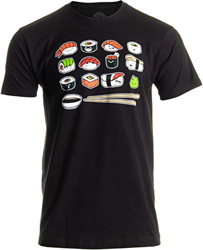 Happy Sushi | Funny, Cute Fun Japanese Food Go Rice Art for Men Women T-Shirt-(Adult,L) Black