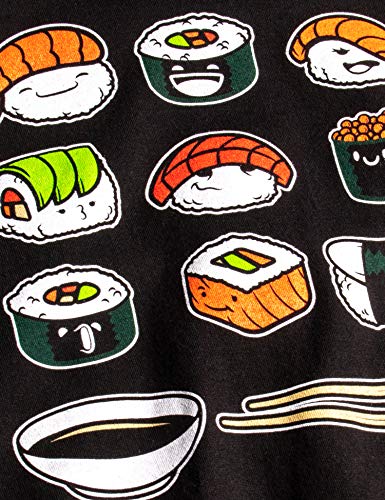 Happy Sushi | Funny, Cute Fun Japanese Food Go Rice Art for Men Women T-Shirt-(Adult,L) Black