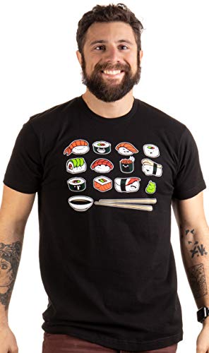 Happy Sushi | Funny, Cute Fun Japanese Food Go Rice Art for Men Women T-Shirt-(Adult,L) Black