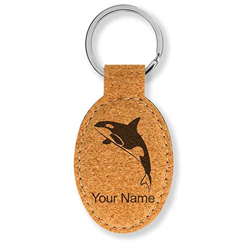 LaserGram Oval Keychain, Killer Whale, Personalized Engraving Included (Cork)