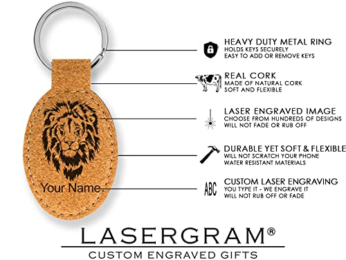 LaserGram Oval Keychain, Killer Whale, Personalized Engraving Included (Cork)