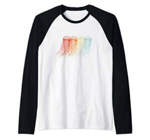 retro jellyfish shirt 70s ocean sea beach animals jelly gift raglan baseball tee