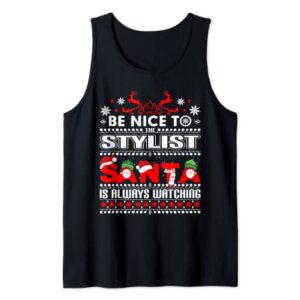 Hair Dresser Gift Festive Ugly Christmas Beauty Stylist Tank Top