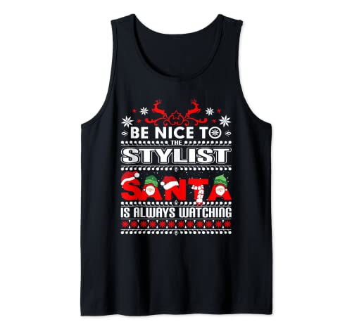 Hair Dresser Gift Festive Ugly Christmas Beauty Stylist Tank Top