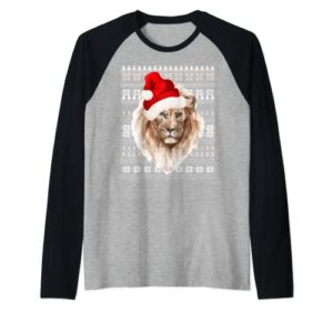 ugly christmas santa costume christmas lion lover raglan baseball tee