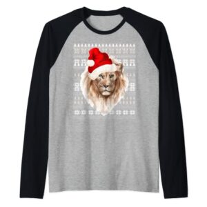 Ugly Christmas Santa Costume Christmas Lion Lover Raglan Baseball Tee