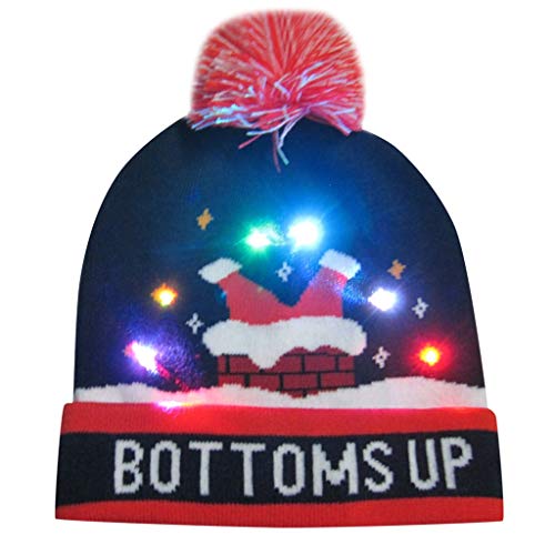 Forthery Light Up Christmas Beanie Cap with Colorful Led Lights, Unisex Knitted Santa Hat (I,One Size)