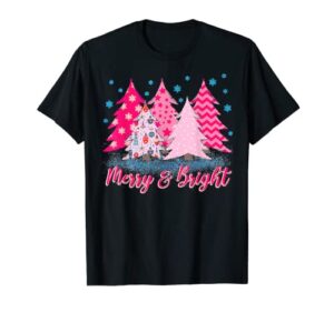 merry and bright pink christmas tree, pink christmas costume t-shirt