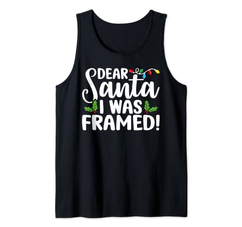 Dear Santa I Was Framed Funny Christmas Stocking Stuffer Tank Top