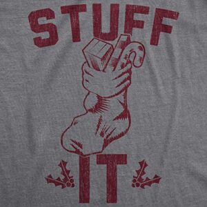 Mens Stuff It Tshirt Funny Christmas Stocking Holiday Party Graphic Novelty Tee (Dark Heather Grey) - XXL