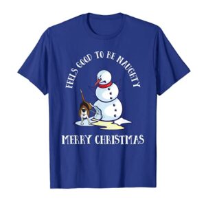 Funny Doggy Christmas Shirt Cartoon Dog Pees On Snowman T-Shirt