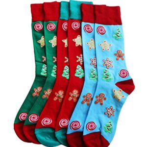 Christmas Gingerman Unisex Men Women Fun Dress Casual Pattern Crew Funny Xmas Socks Gift Box(3 pairs)