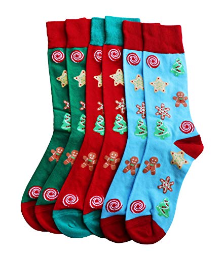 Christmas Gingerman Unisex Men Women Fun Dress Casual Pattern Crew Funny Xmas Socks Gift Box(3 pairs)