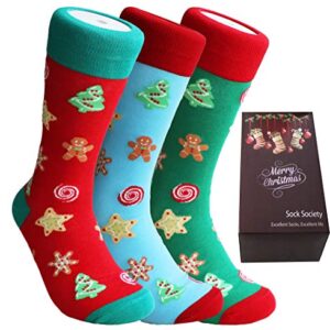 Christmas Gingerman Unisex Men Women Fun Dress Casual Pattern Crew Funny Xmas Socks Gift Box(3 pairs)