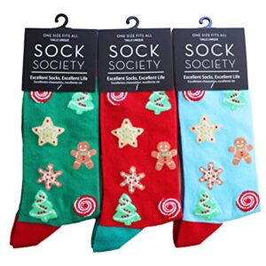 Christmas Gingerman Unisex Men Women Fun Dress Casual Pattern Crew Funny Xmas Socks Gift Box(3 pairs)