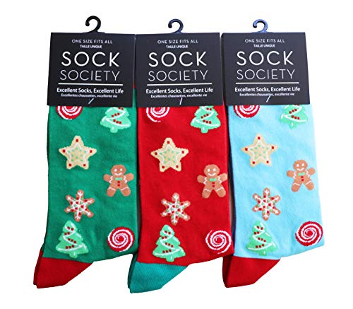 Christmas Gingerman Unisex Men Women Fun Dress Casual Pattern Crew Funny Xmas Socks Gift Box(3 pairs)