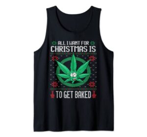 get baked 420 cartoon weed ugly sweater christmas marijuana tank top