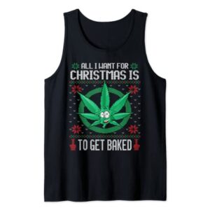 Get Baked 420 Cartoon Weed Ugly Sweater Christmas Marijuana Tank Top