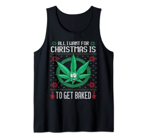 Get Baked 420 Cartoon Weed Ugly Sweater Christmas Marijuana Tank Top