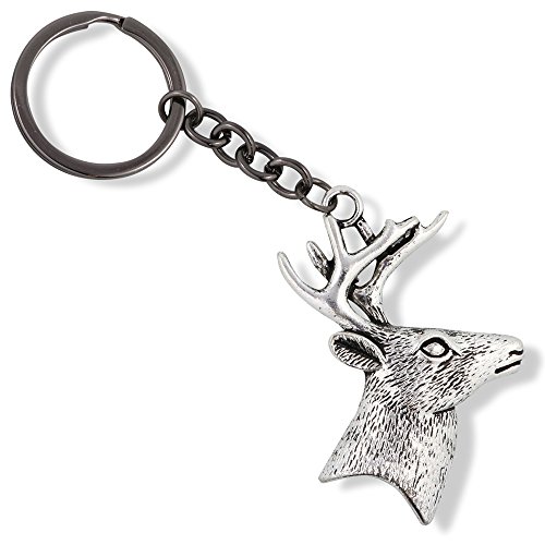 Emerald Park Jewelry Deer Keychain | Deer Antler Keychain for Men and Women Great Camping Gadgets and Country Boy Gifts for Men Hunting Keychain or Antler Keychains for Her and Fun Hunting Gadgets or a Camping Gadget, Silver, Large