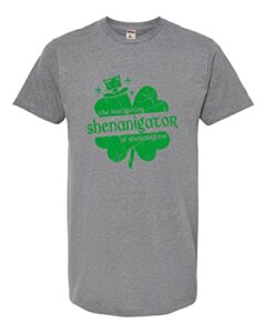 large dark heather gray mens shenanigator instigator of shenanigans st. pattys day deluxe soft t-shirt