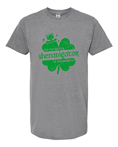 Large Dark Heather Gray Mens Shenanigator Instigator of Shenanigans St. Pattys Day Deluxe Soft T-Shirt