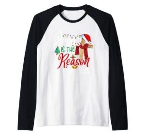 christian jesus the reason christmas stocking stuffer raglan baseball tee