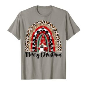 Merry Christmas Leopard Gnome Lover Rainbow Stocking Stuffer T-Shirt