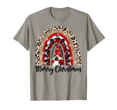 Merry Christmas Leopard Gnome Lover Rainbow Stocking Stuffer T-Shirt