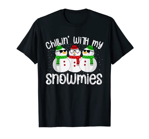 Chillin' With My Snowmies Funny Cute Christmas Snowmen T-Shirt