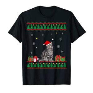 Funny Cat lovers Cute Cat Santa Hat Ugly Christmas Sweater T-Shirt