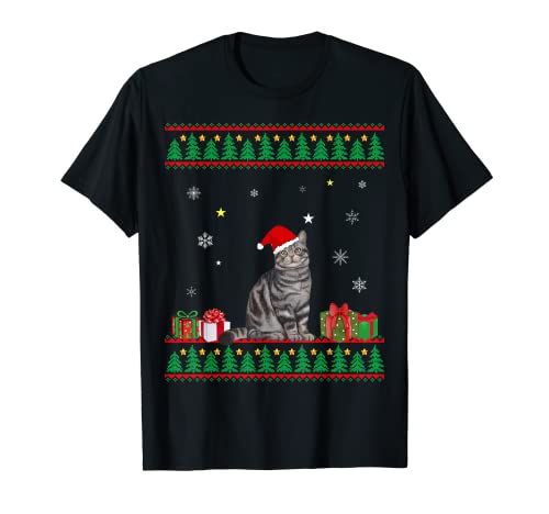 Funny Cat lovers Cute Cat Santa Hat Ugly Christmas Sweater T-Shirt