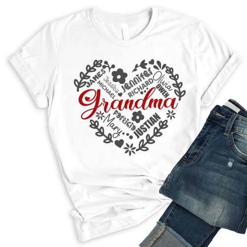 Famiheart Personalized Nickname Grandma and Kid Name Shirt, Grandma Shirt, Mimi Gigi Nanny Nonna Gift, T-Shirt Hoodie S-4XL