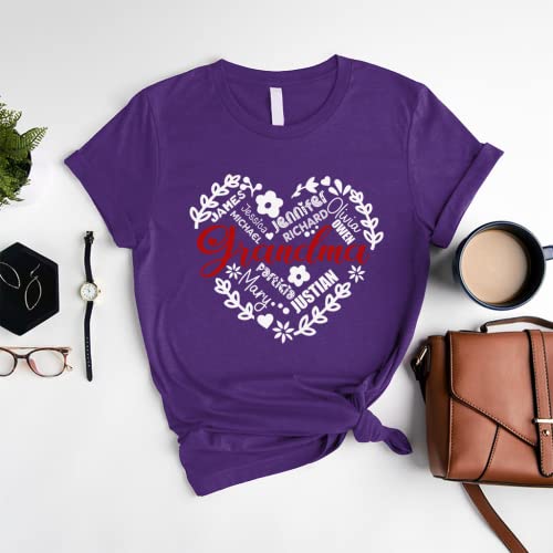 Famiheart Personalized Nickname Grandma and Kid Name Shirt, Grandma Shirt, Mimi Gigi Nanny Nonna Gift, T-Shirt Hoodie S-4XL