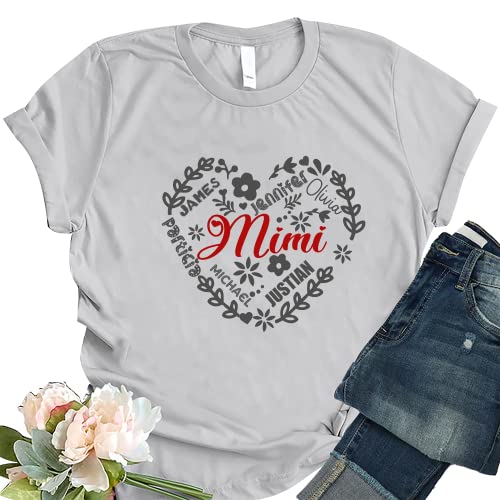 Famiheart Personalized Nickname Grandma and Kid Name Shirt, Grandma Shirt, Mimi Gigi Nanny Nonna Gift, T-Shirt Hoodie S-4XL