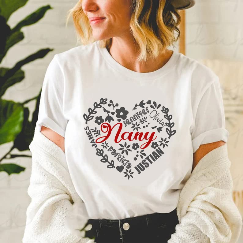 Famiheart Personalized Nickname Grandma and Kid Name Shirt, Grandma Shirt, Mimi Gigi Nanny Nonna Gift, T-Shirt Hoodie S-4XL