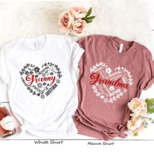 Famiheart Personalized Nickname Grandma and Kid Name Shirt, Grandma Shirt, Mimi Gigi Nanny Nonna Gift, T-Shirt Hoodie S-4XL