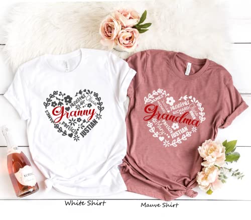 Famiheart Personalized Nickname Grandma and Kid Name Shirt, Grandma Shirt, Mimi Gigi Nanny Nonna Gift, T-Shirt Hoodie S-4XL