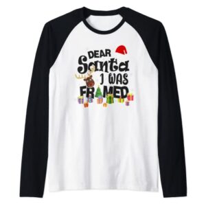 Dear Santa, I was Framed Funny Christmas Stocking Stuffer Raglan Baseball Tee