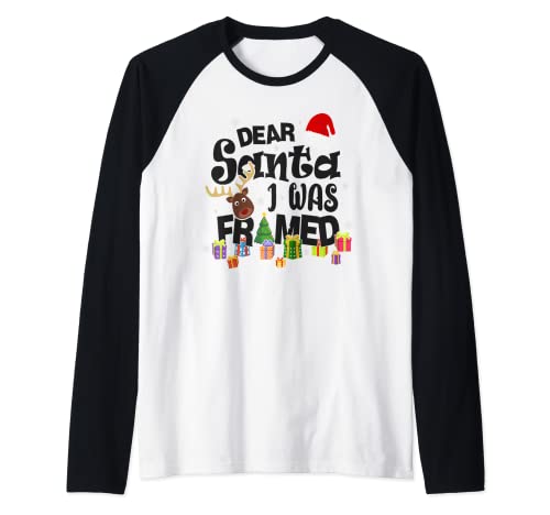 Dear Santa, I was Framed Funny Christmas Stocking Stuffer Raglan Baseball Tee