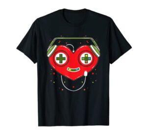 gamer heart present game lover men kids boys valentines day t-shirt