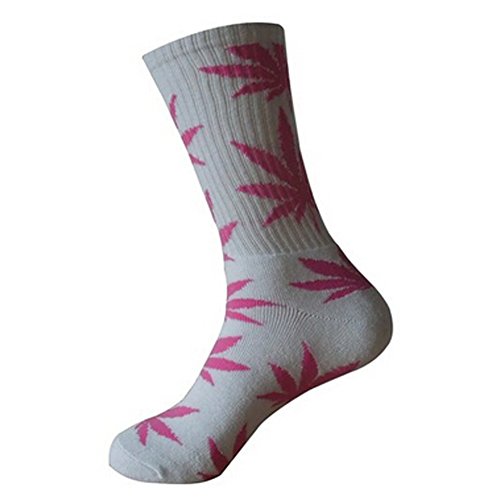 Aufland Cotton Plantlife Leaf Weed Crew Socks Size 7-13 Pink White