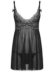 msemis sissy babydoll lingerie nightie dress men lace sheer tank nightgown crossress nightdress nightshirt black x-large